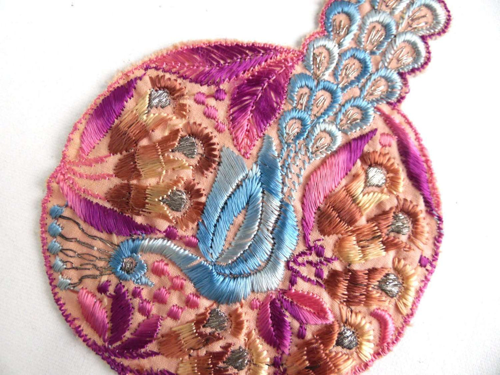 Peacock Bird Applique 1930s Vintage Embroidered Peacock Applique Ap Upperdutch
