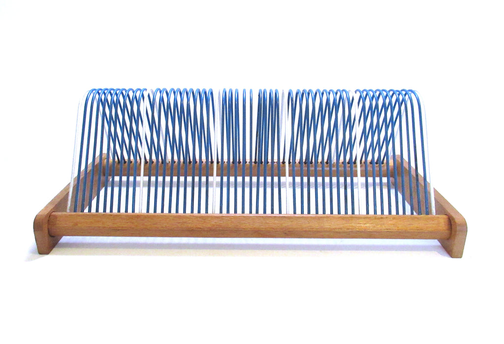 Blue and white record storage rack, lp stand for 7", 10" and 12" recor ...