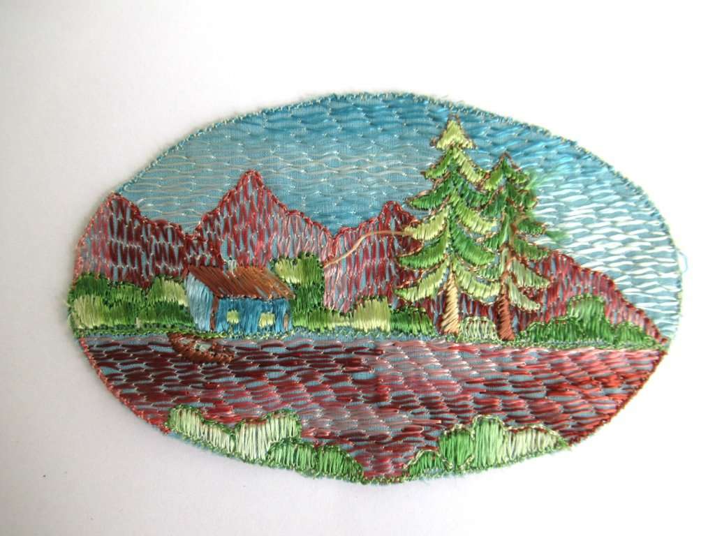 Scenery Landscape Applique, 1930s Antique Embroidered applique, applic ...