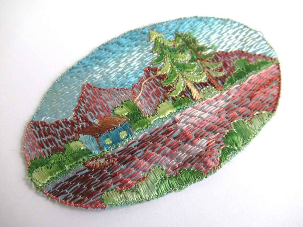 Scenery Landscape Applique, 1930s Antique Embroidered applique, applic ...