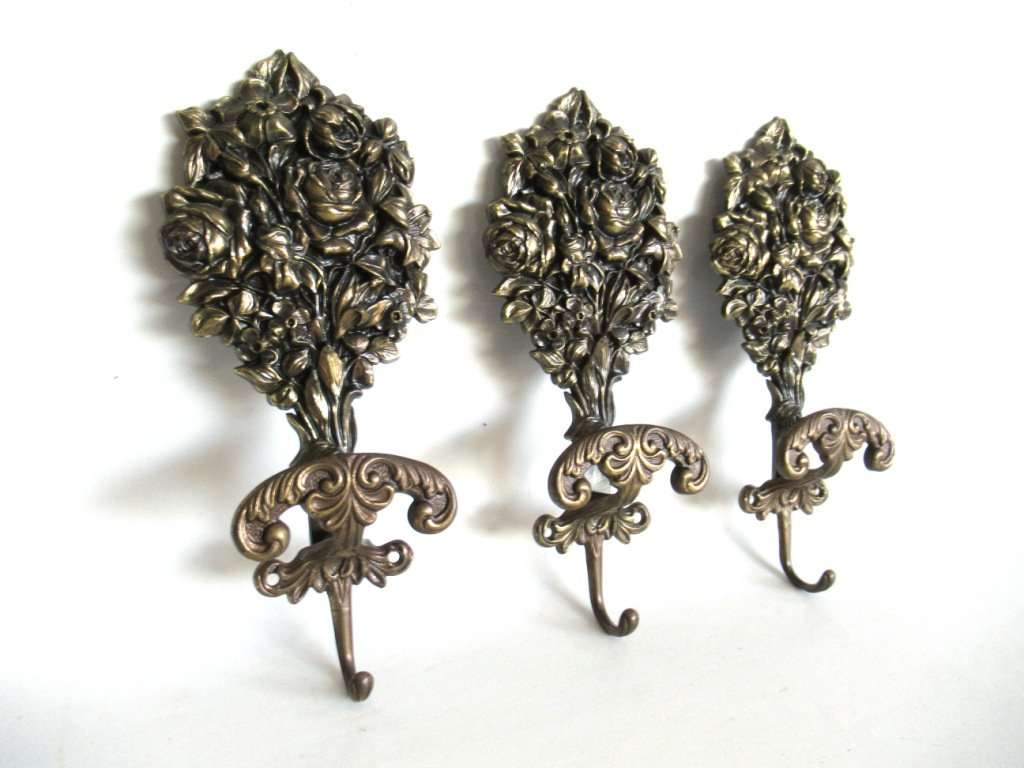 Coat hooks, Set of 3 Wall hooks, Coat hook, Ornate Victorian style hoo ...