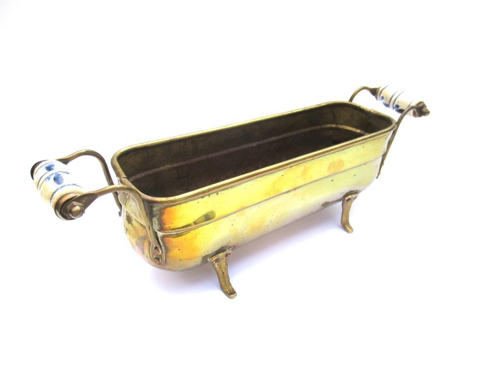 Brass Planter with Delft porclain handles, Blue and white delft ...
