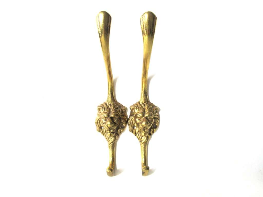 Set of 2 pcs Lion hooks Solid Brass Lion Head Wall hook - Coat hooks ...