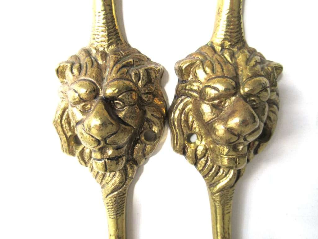 Set of 2 pcs Lion hooks Solid Brass Lion Head Wall hook - Coat hooks ...