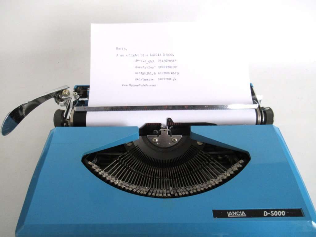 Light Blue Lancia Typewriter 1970's QWERTY keyboard. Working blue type ...