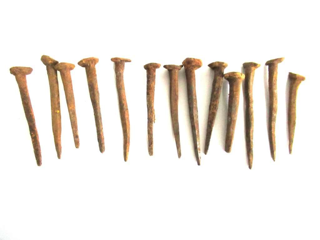 Rusty hand forged nails 12 pcs 3", authentic antique restoration hardw ...