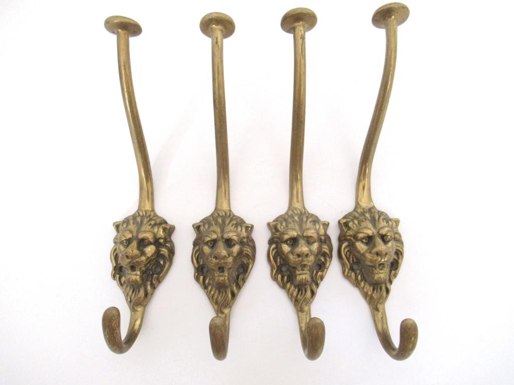Lion hooks Solid Brass Lion Head Wall hook - Set of 4 Coat hooks. Deco ...