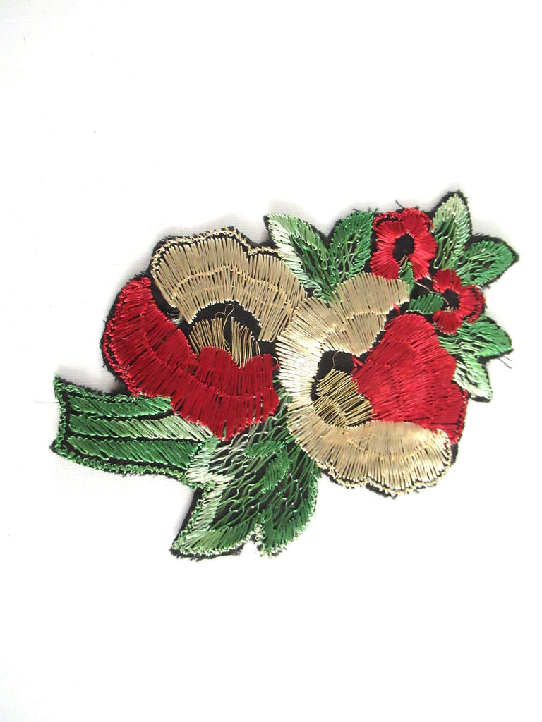 Authentic antique 1930s vintage embroidered flower applique. Floral pa ...