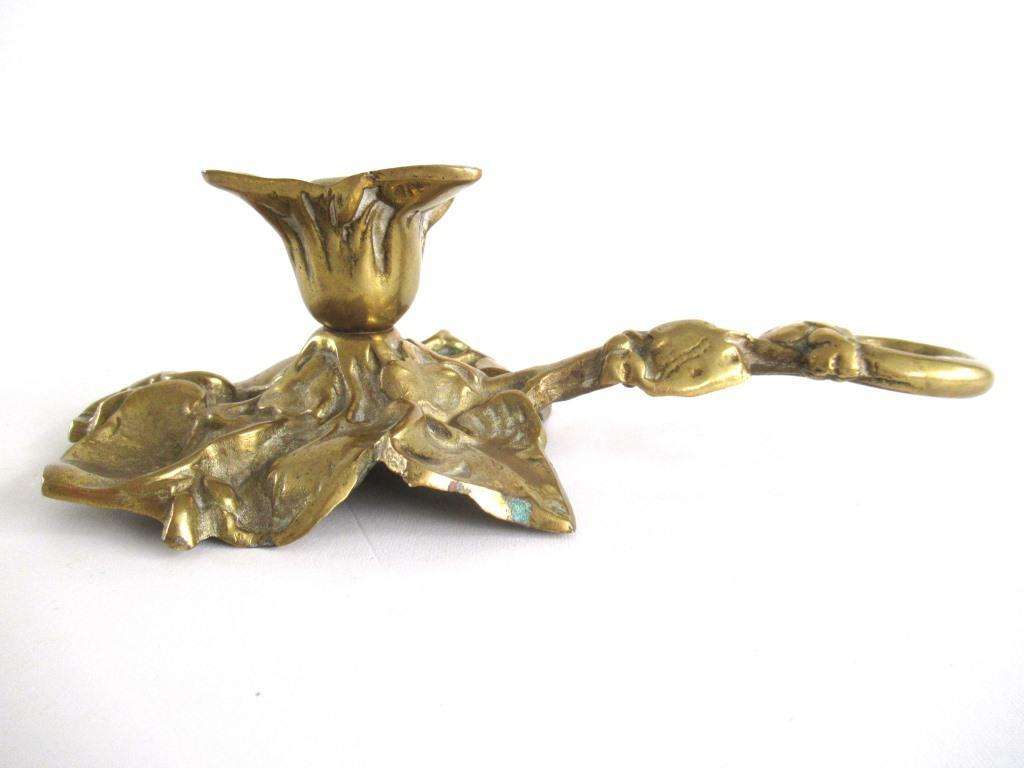 Antique Brass Candle Holder with Handle- Candlestick - Chamber stick ...