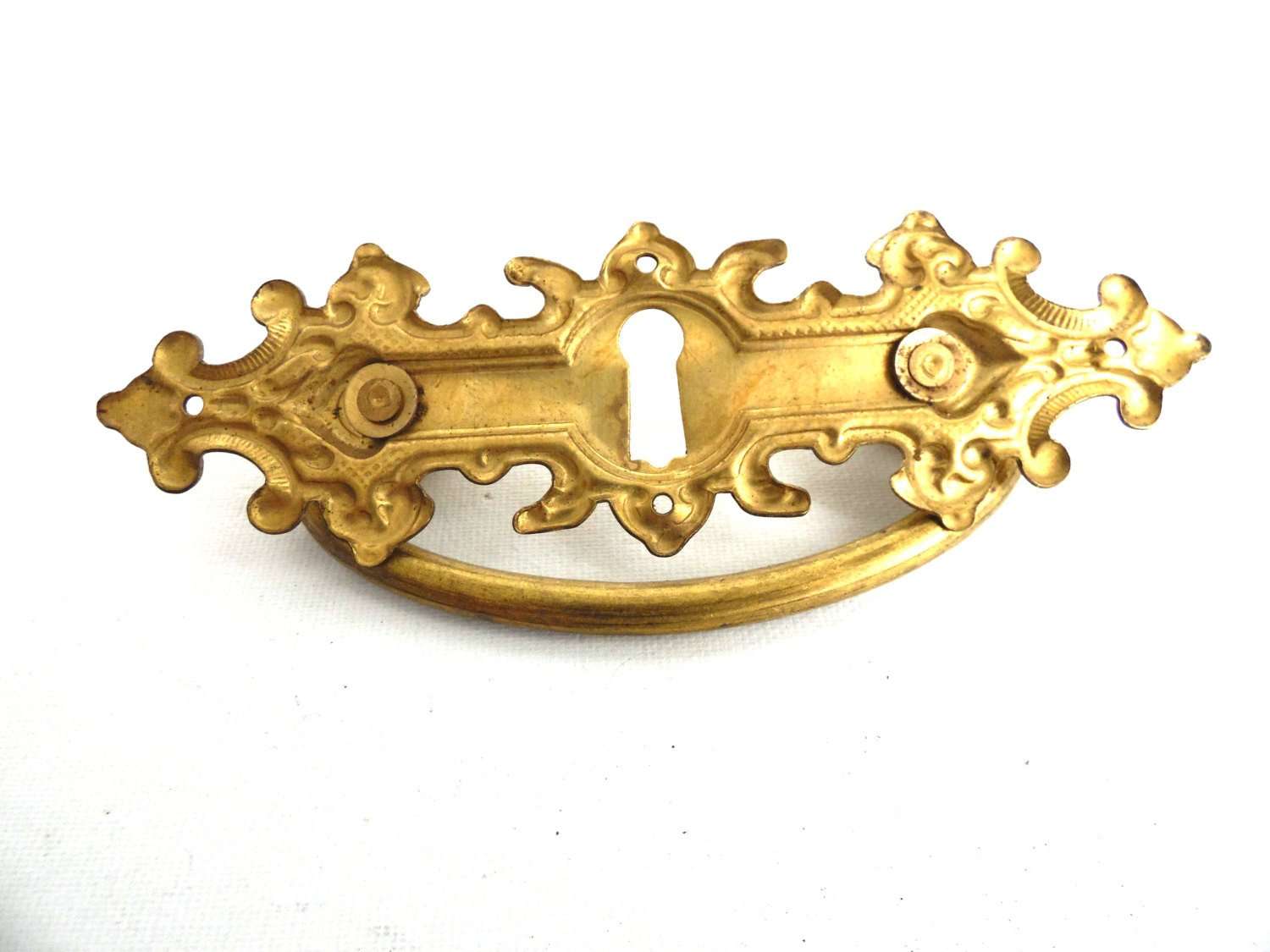 1 (ONE) Authentic Brass Antique Keyhole cover, Drawer Handle, Old Keyh ...