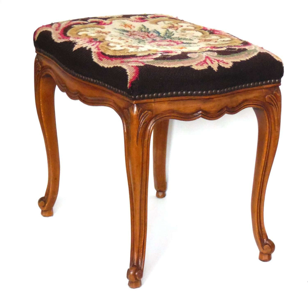 Queen Anne, Needlework Floral Stool. Antique English Queen Anne Stool ...