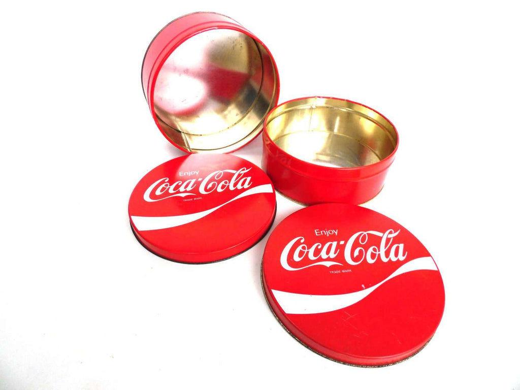 Set of 2 Coca Cola Round Storage Tin, Coca Cola Tin. Metal box, Coca C ...