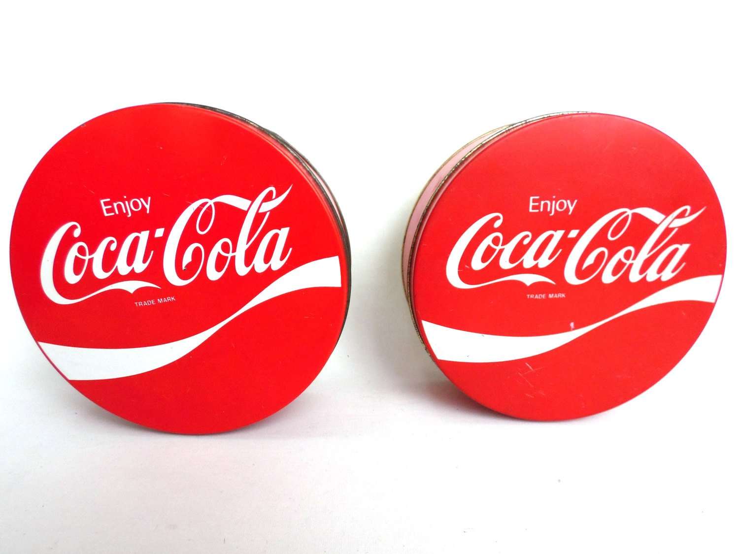 Set of 2 Coca Cola Round Storage Tin, Coca Cola Tin. Metal box, Coca C ...