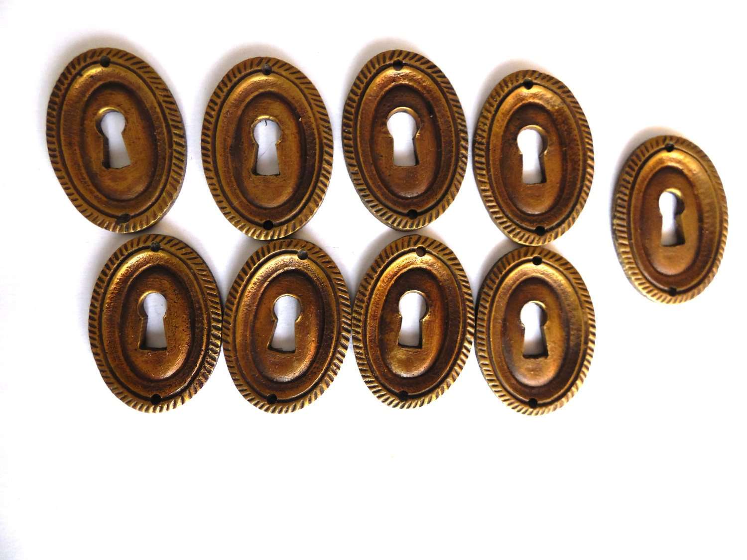 1 (ONE) small Oval Keyhole cover, Antique brass escutcheon, key hole f ...