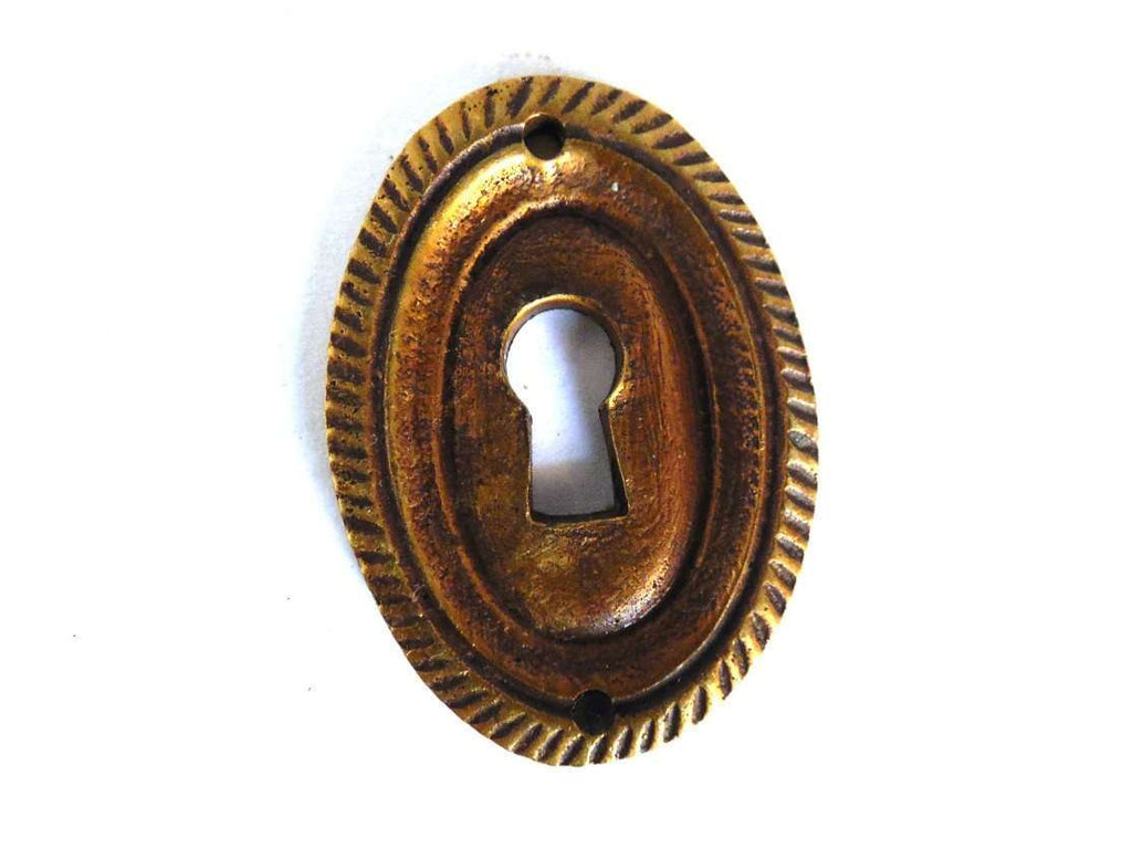 1 (ONE) small Oval Keyhole cover, Antique brass escutcheon, key hole f ...