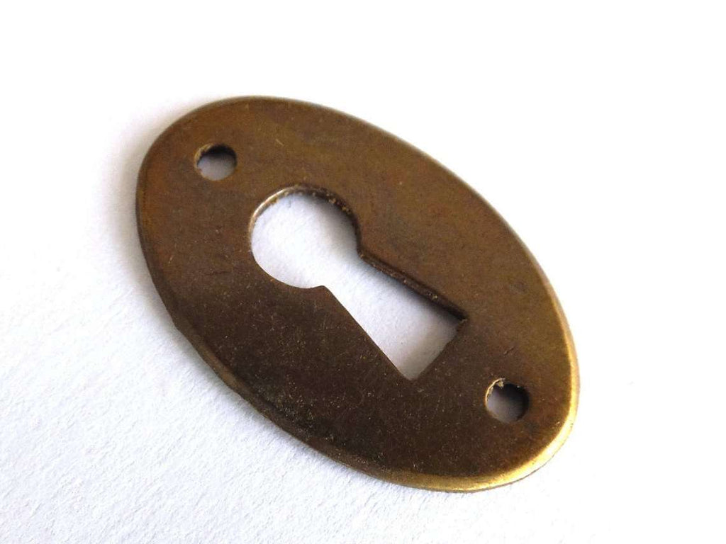 1 (ONE) small Oval Keyhole cover, Vintage brass escutcheon, key hole f ...