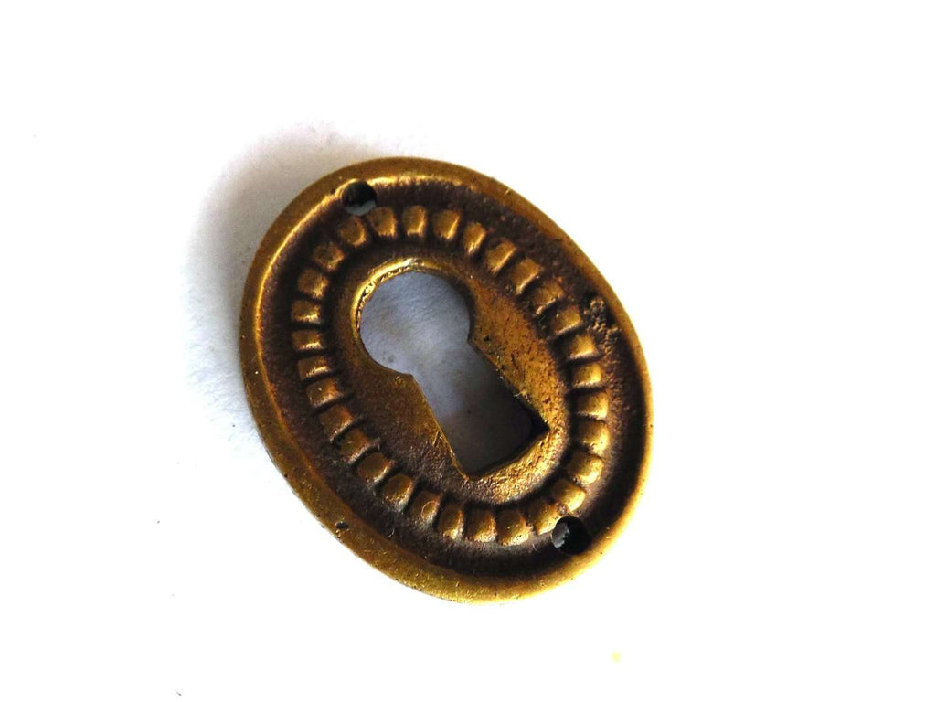 1 (ONE) small Oval Keyhole cover, Antique brass escutcheon, key hole f ...