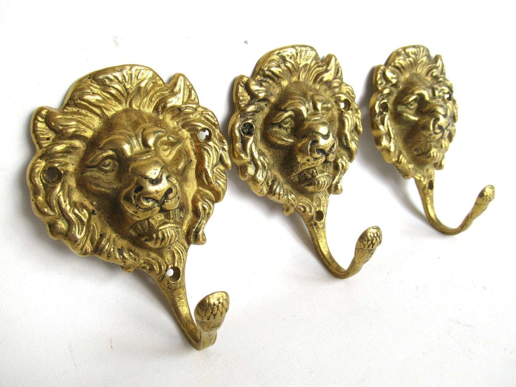 Set of 3 Vintage Lion Head Coat hooks, Wall hook, Lion Coat Hook ...