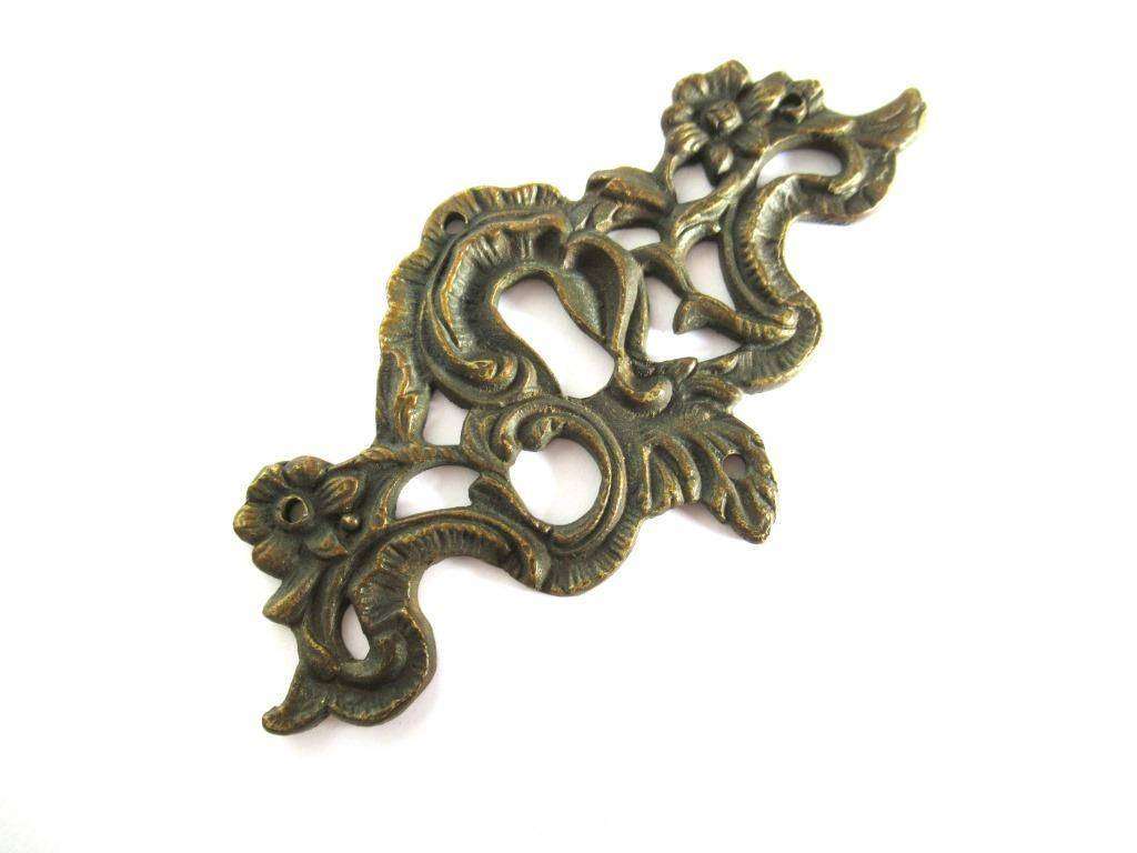 Escutcheon, Antique Brass Keyhole cover, keyhole frame plate, floral ...