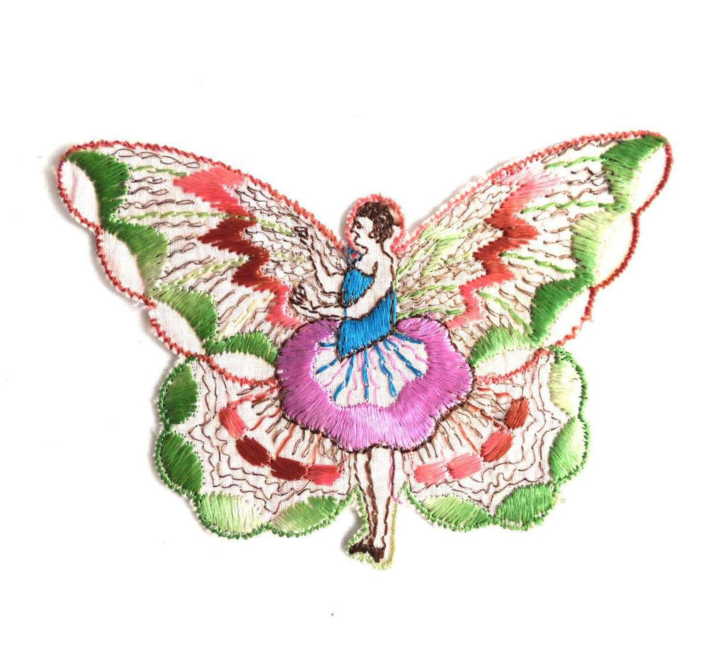 Applique, fairy, butterfly applique, 1930s vintage embroidered appliqu ...
