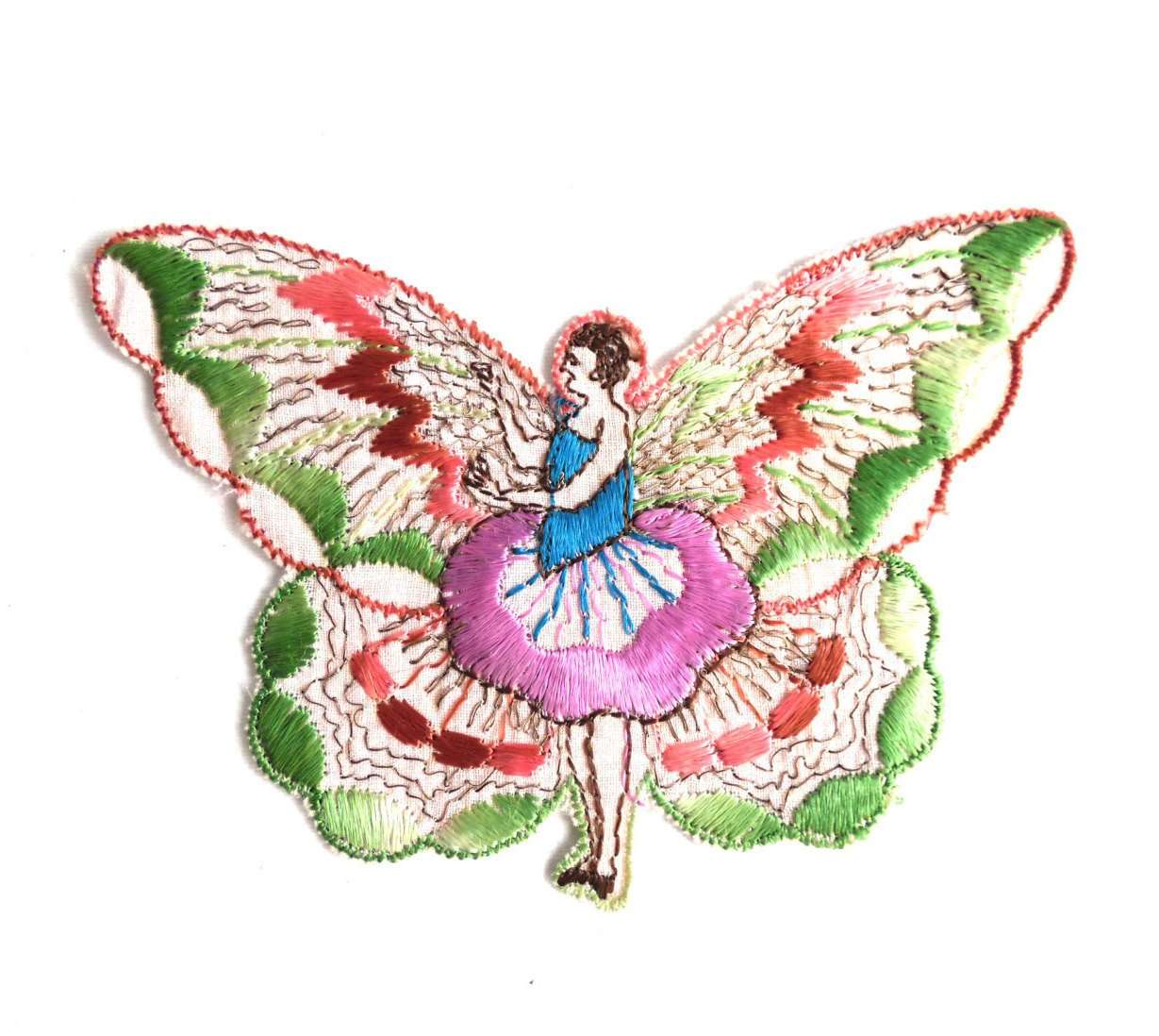 Applique, fairy, butterfly applique, 1930s vintage embroidered appliqu ...
