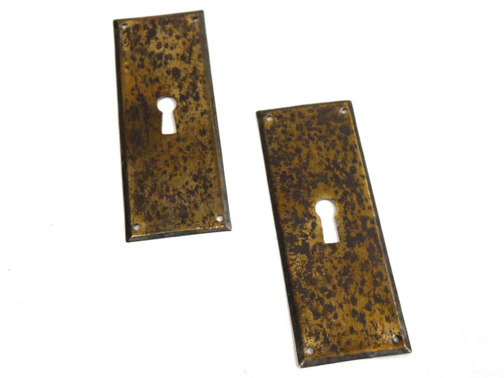 Set of 2 Rusty antique keyhole covers, stamped escutcheon with authent ...