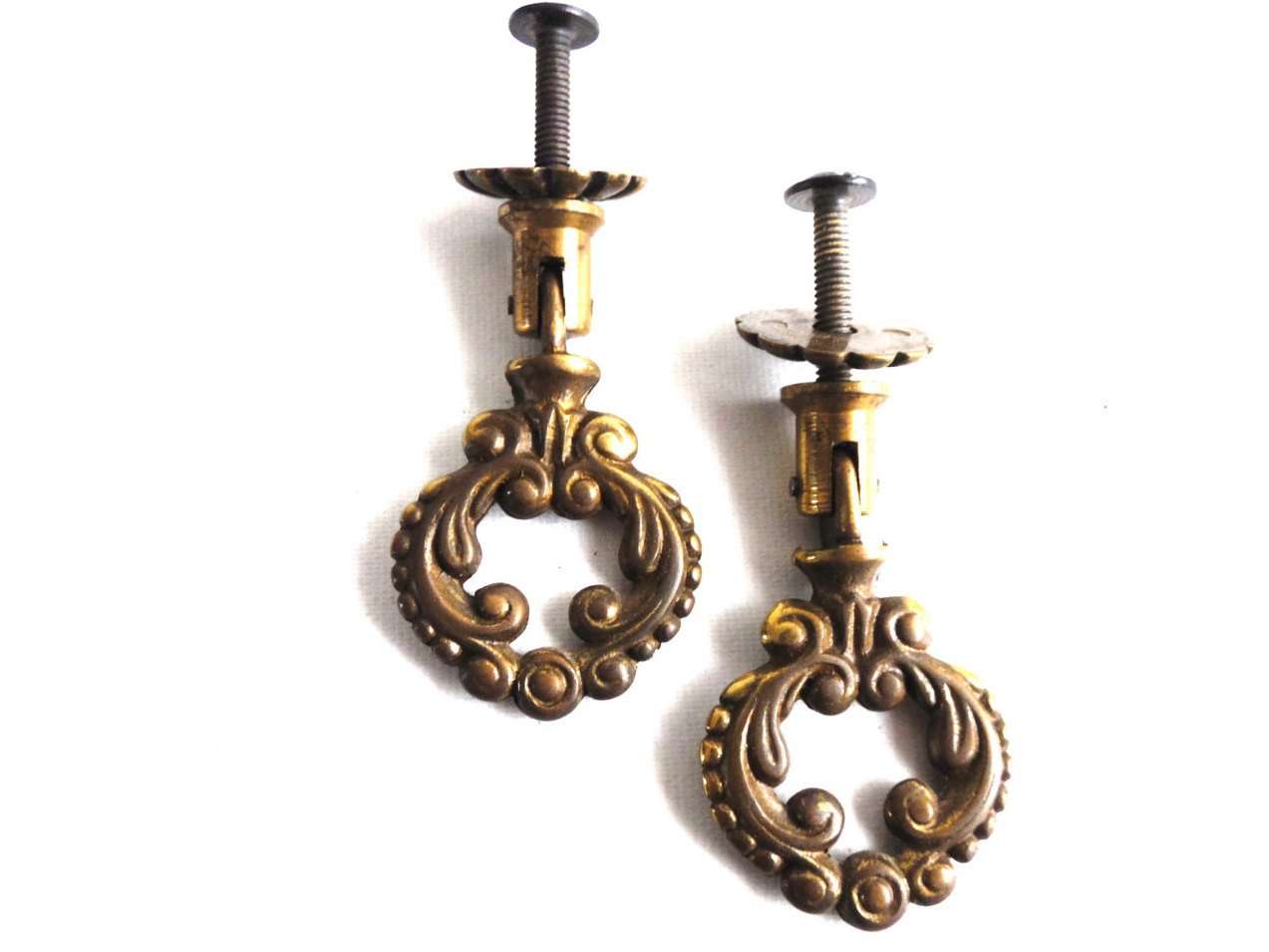 1 Hanging Drawer Pull / Brass plated Cabinet knob / Drop Door Handle ...