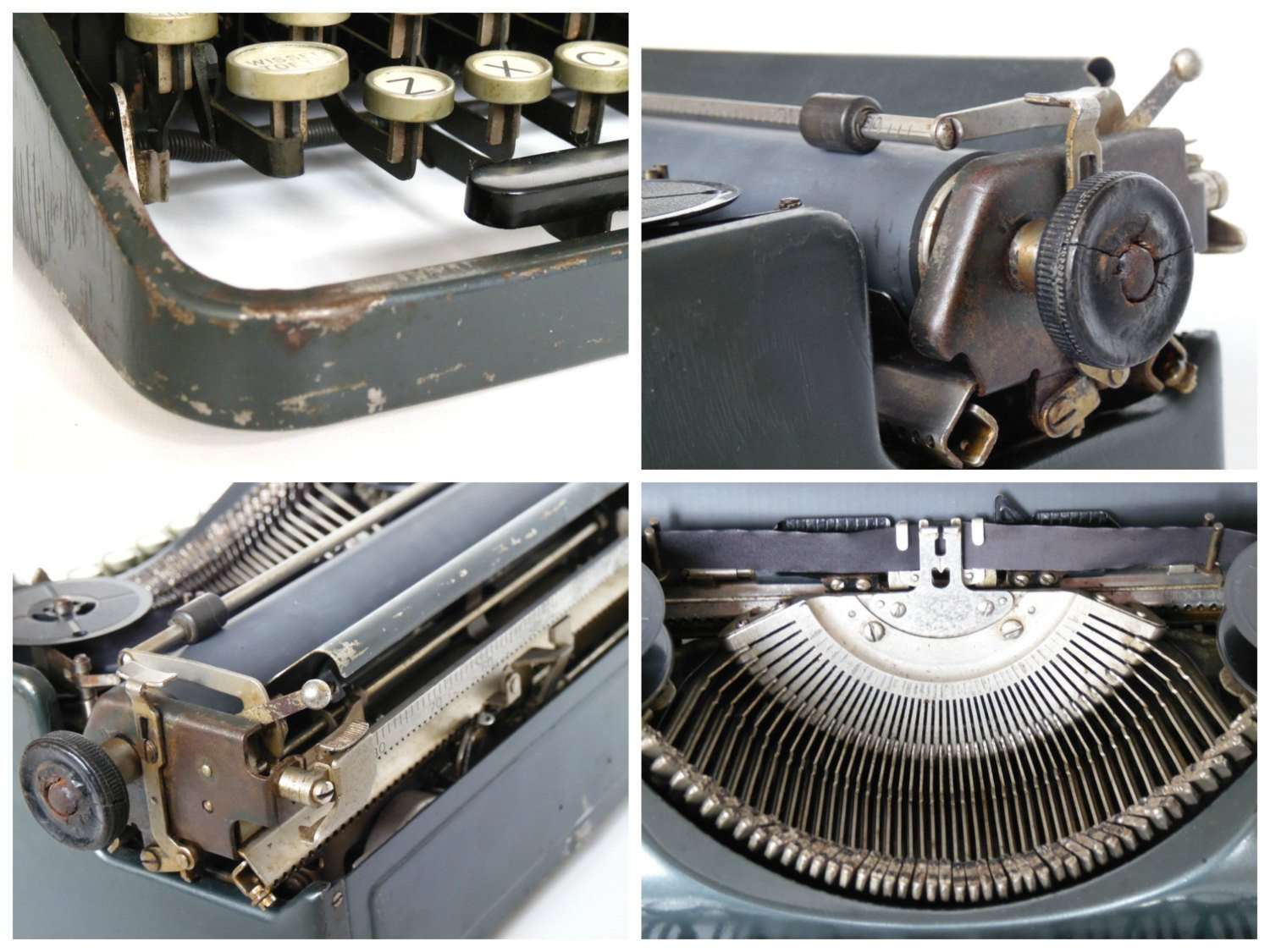 Olympia Simplex, working dark green/blue 1937 typewriter with QWERTY k ...
