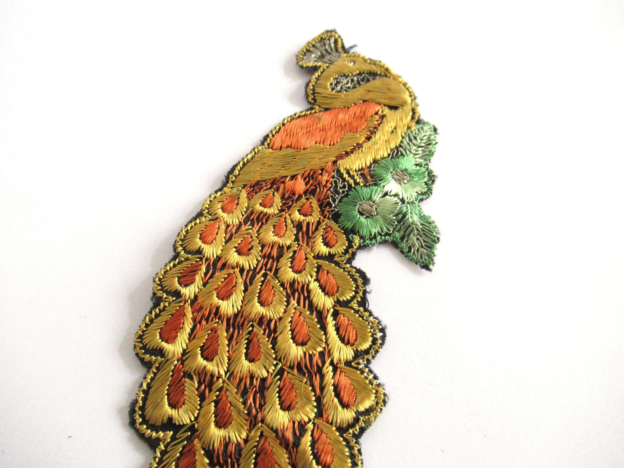 Peacock Applique 1930s Antique Embroidered Peacock applique, patch. Vi ...