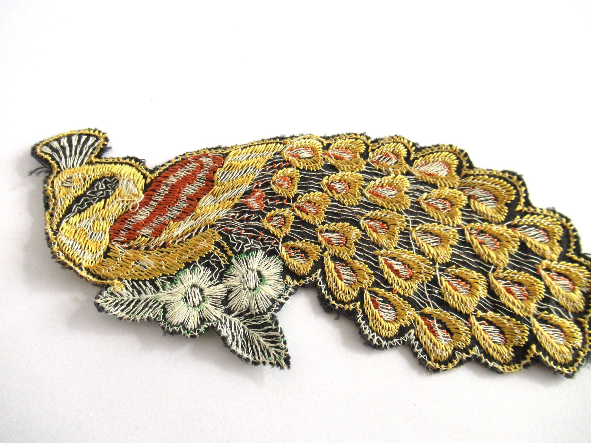 Peacock Applique 1930s Antique Embroidered Peacock applique, patch. Vi ...