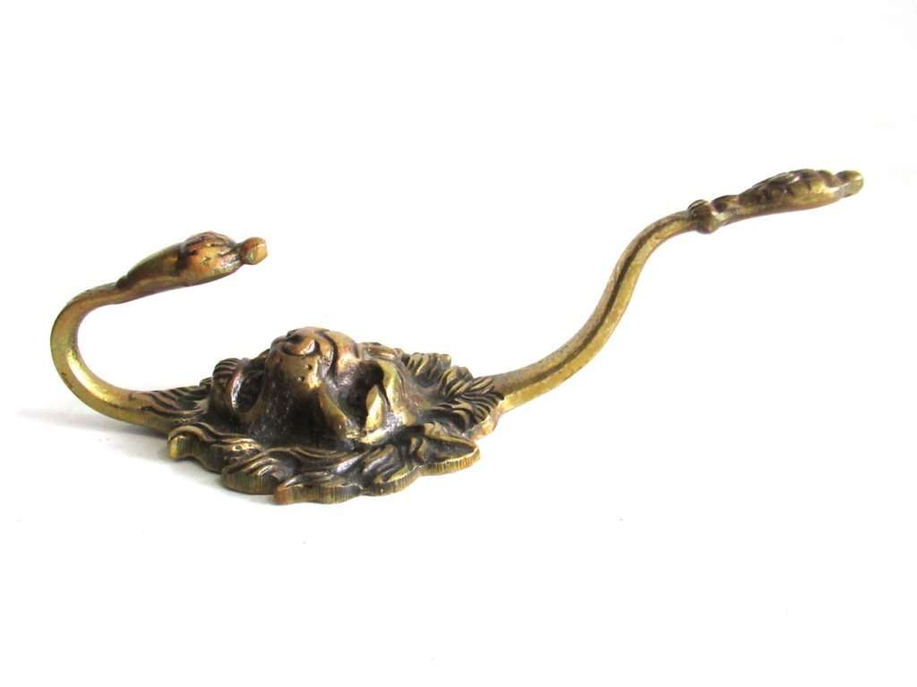 1 (ONE) Antique Solid Brass Lion Head Coat hook - Wall hook, Made in E ...