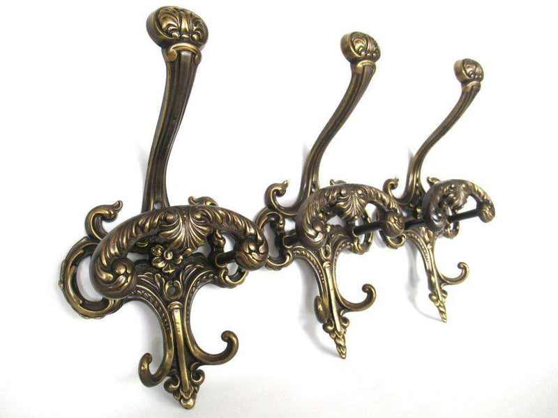 Set of 3 Vintage Large Ornate Victorian style Coat hooks, made in Ital ...